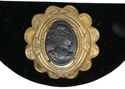 Antique Victorian Jet Black Vulcanite & Bronze Cameo Mourning Brooch ...