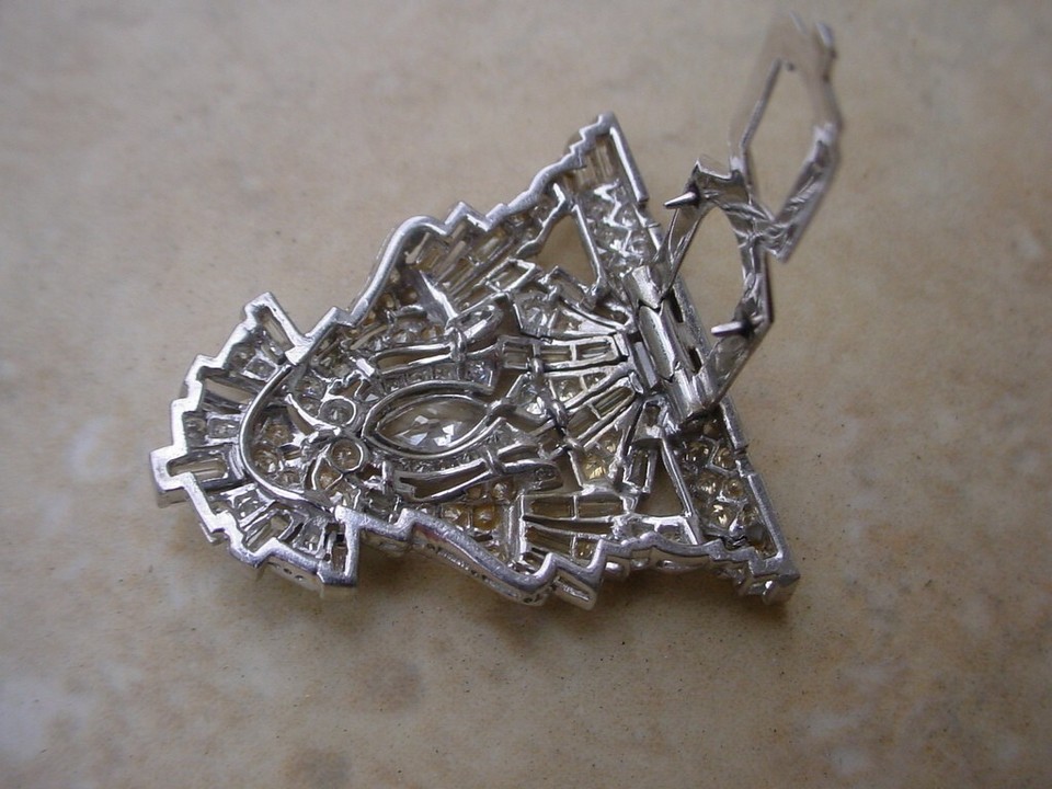 Smashing Art Deco Platinum Brooch/ Jacket Clips, Close to 5 Carats In ...
