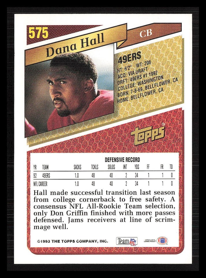 Dana Hall 1993 Topps #575 San Francisco 49ers | eBay