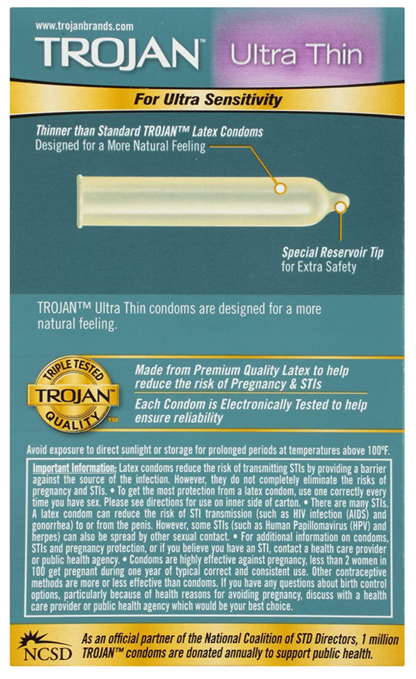 Trojan Condom Sensitivity Ultra Thin Ultra Sensitivity Lubricated 12 ...