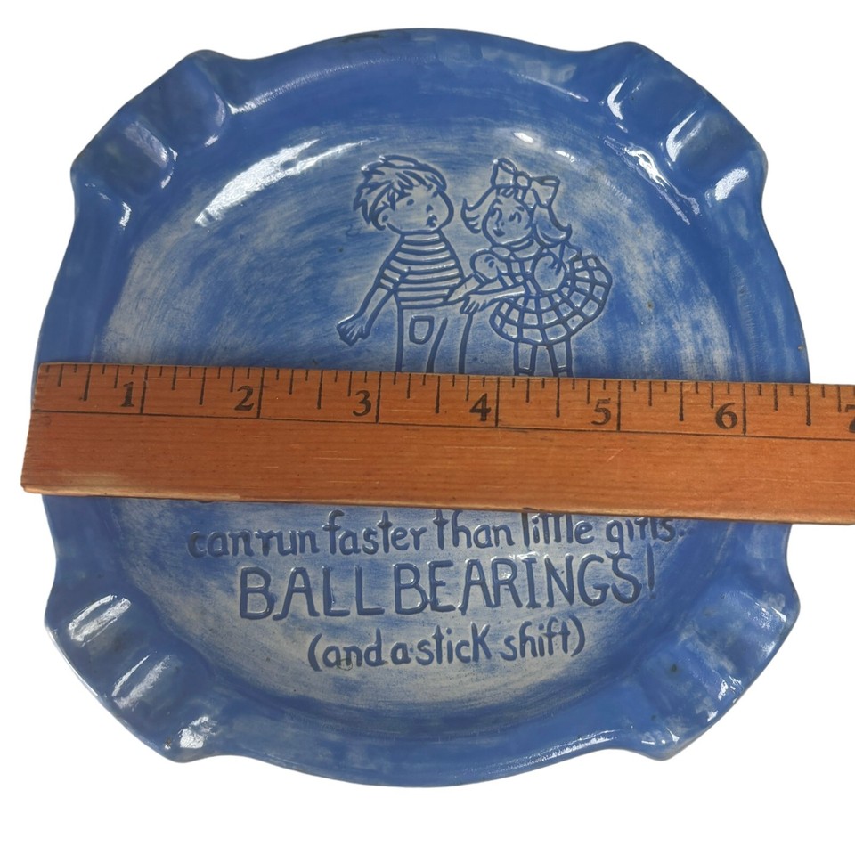 Vintage Ashtray Naughty Little Girl Boy Ball Bearings Stick Shift Joke ...