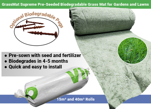 GrassMat Supreme Pre-seeded Biodegradable Grass Mat Pad for Gardens and ...