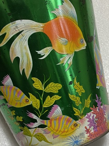 Vtg Ohio Art Tin Metal Pail Seahorse Goldfish Angelfish Super Colorful ...
