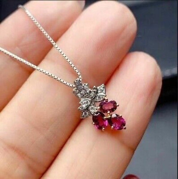 1.90Ct Oval Cut Lab Created Red Ruby Cluster Pendant 14K White Gold ...