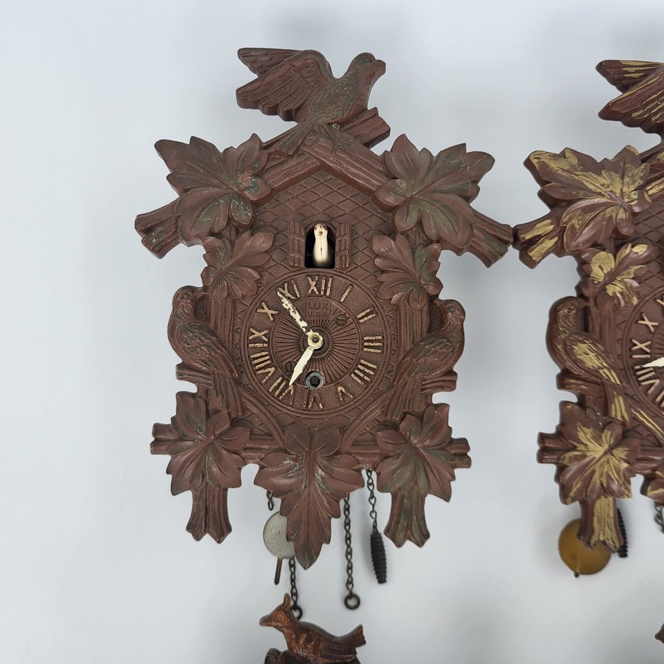 Vtg - Lux Mfg Co - 8x Mini Miniature Cuckoo Clock Lot - Birds Deer READ ...