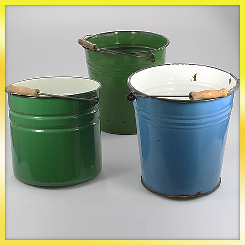 old rare vintage antique Garden Metal big Green Blue Buckets with ...