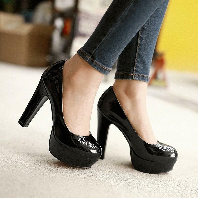 Womens Platform Round toe Patent Leather Formal High Heels OL Pumps ...
