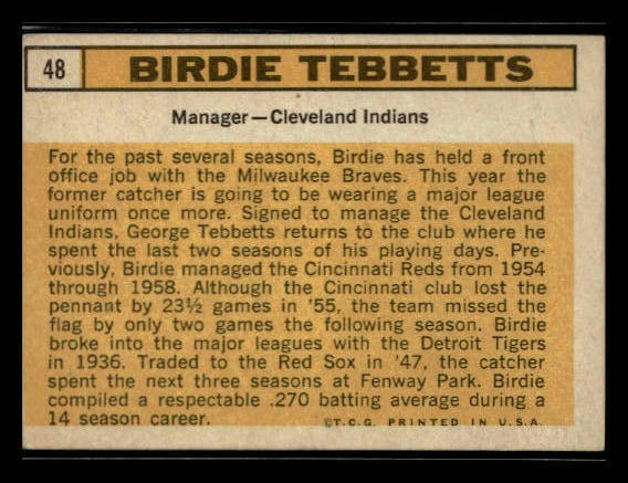 1963 Topps #48 Birdie Tebbetts | eBay