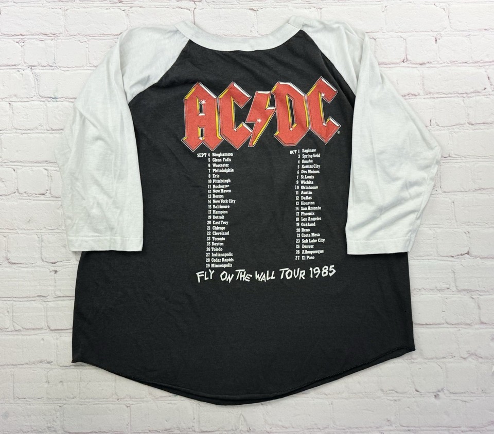 RARE! AC/DC 1985 Vintage Men's L Raglan Fly On the Wall Shirt White ...