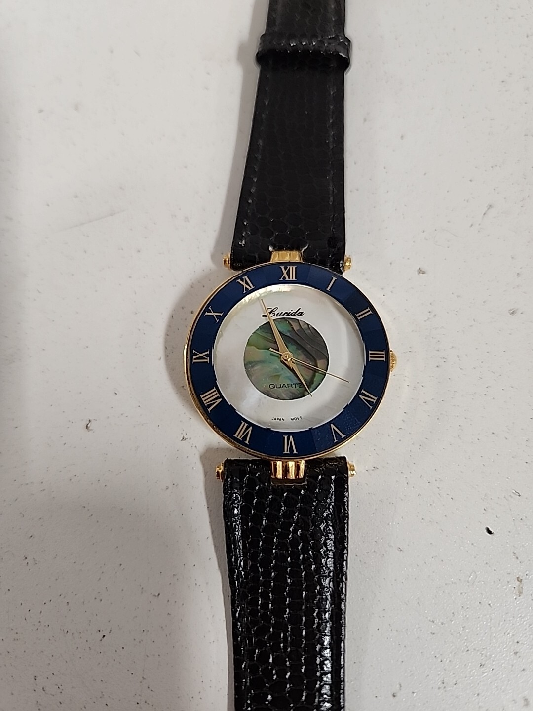 Lucida Quartz Watch Japan Blue And Gold Geniune Leath… - Gem