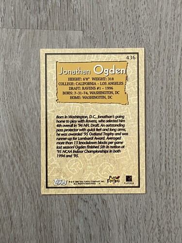 1996 Topps - #436 Jonathan Ogden (RC) for sale online | eBay