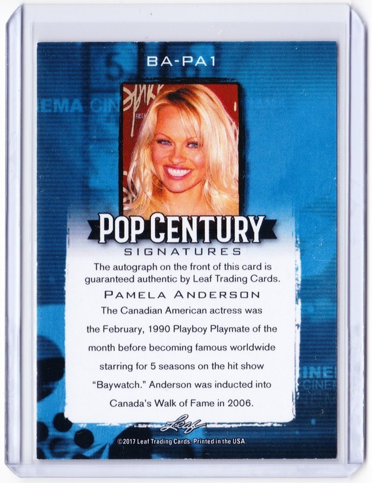 Pamela Anderson 2017 Leaf Pop Century Autograph Card # 5/23 !! Pam On ...
