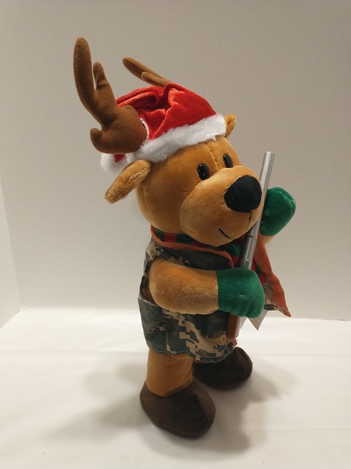Gemmy HUNTER MOOSE Christmas Plush Gun Rifle Singing Animated Sounds ...
