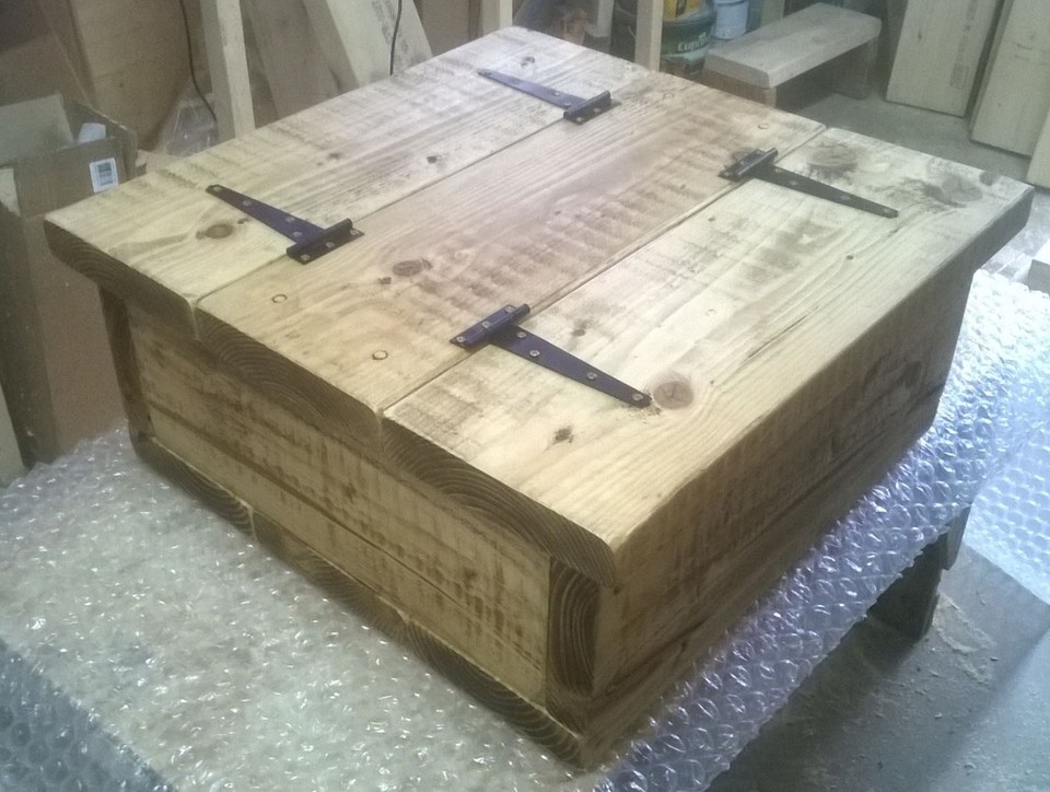 Square Storage Coffee Table Chest Rustic Solid Chunky Pine Wood ...