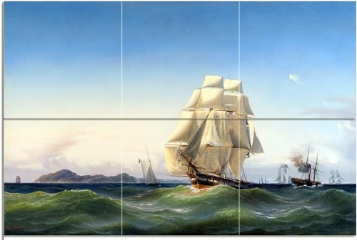 Tile Mural Seascape Ship Kitchen Bathroom Shower Wall Backsplash Marble ...