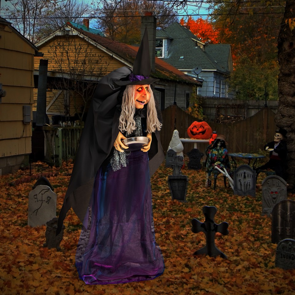 6' Lighted and Animated Halloween Witch Outdoor Indoor Animatronic w ...