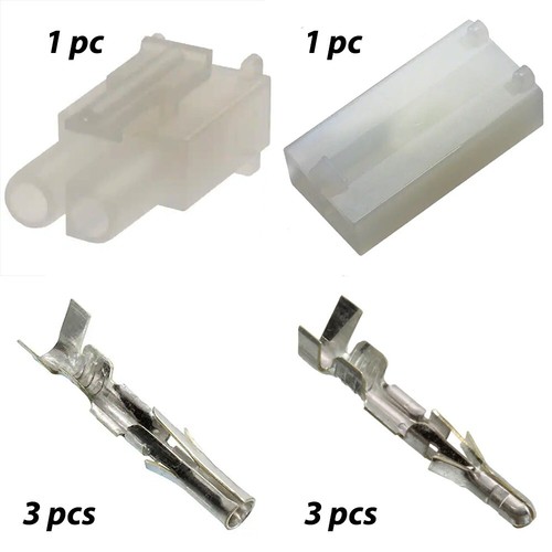 2 Pin Molex Connector Matched Set, For 14-20 AWG, .093" Pins, w ...