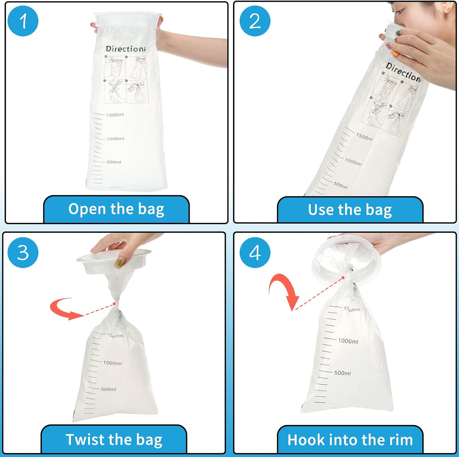 Vomit Bags Disposable Barf Bags 10Pack,1500Ml White High Density Emesis ...