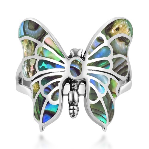 Exotic Graceful Butterfly Abalone Shell Inlay Sterling Silver Ring-11 ...