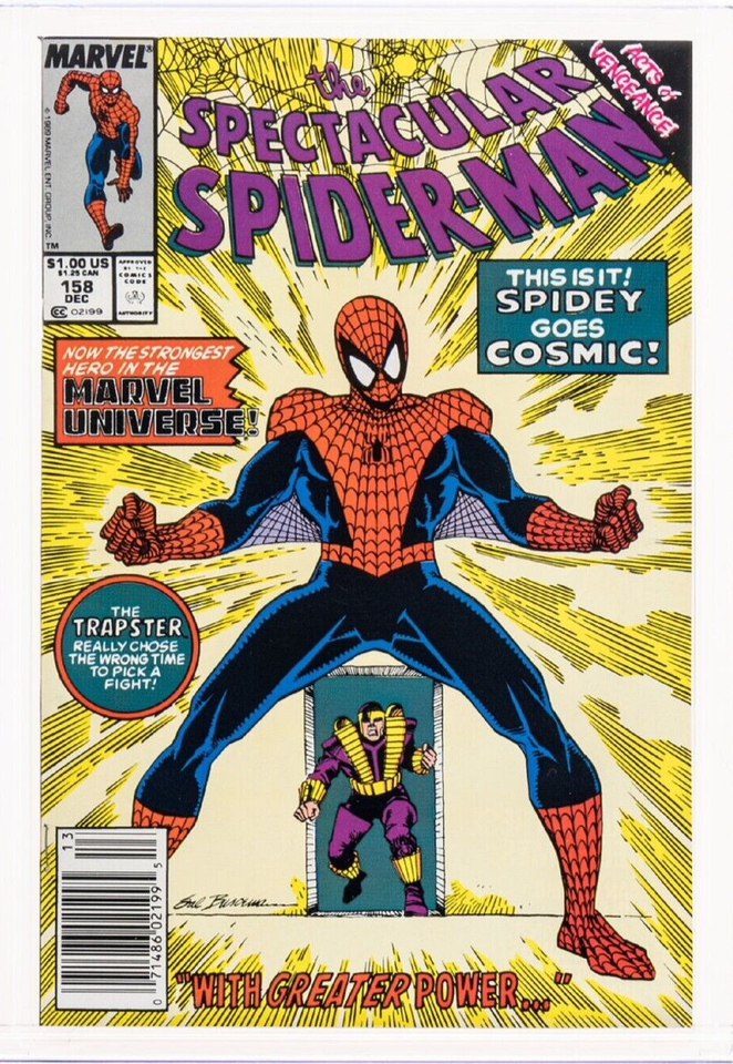 🔥 Spectacular Spider-Man #158 NEWSSTAND 1981 1st Cosmic Spidey White P ...