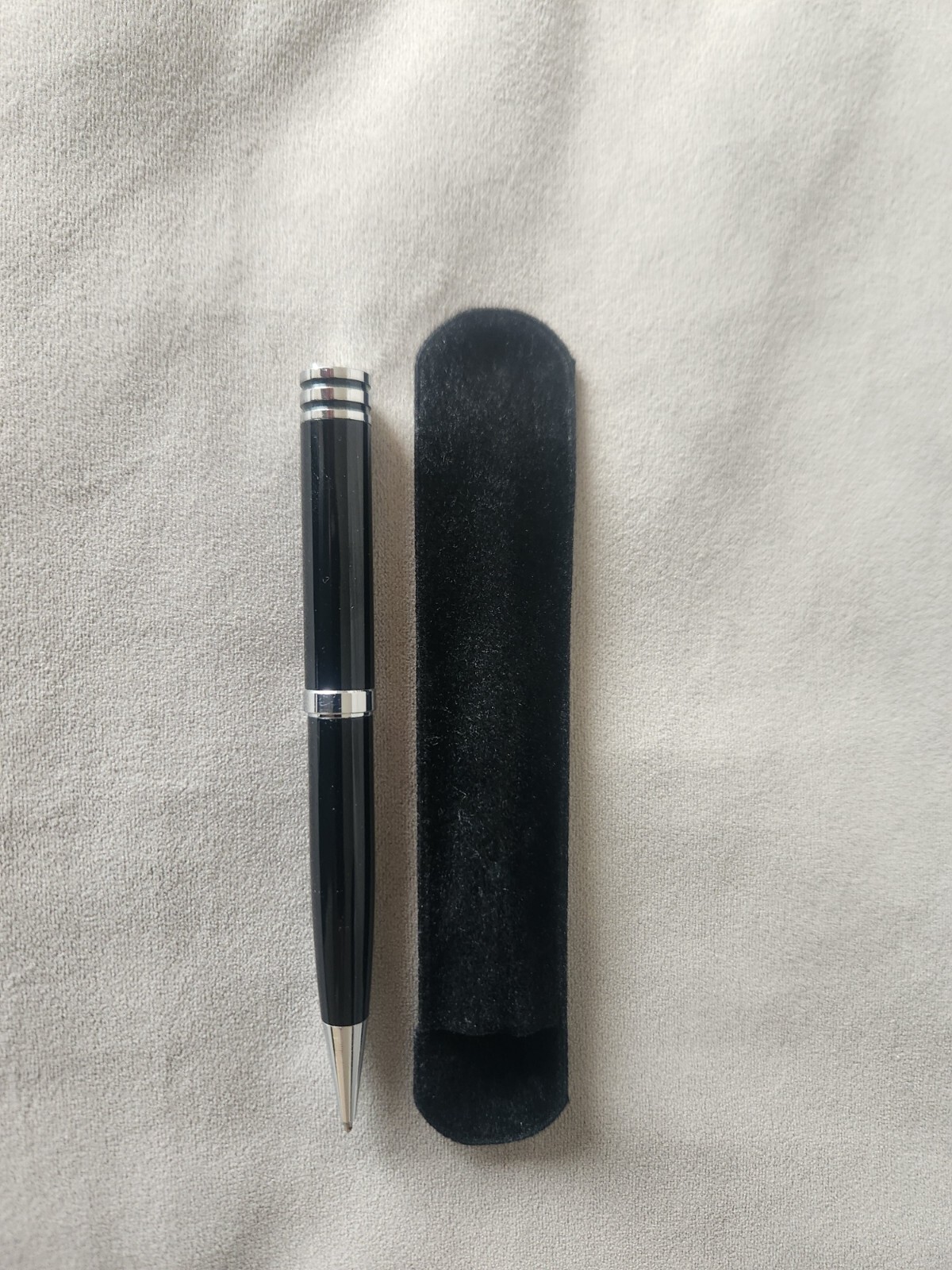Luxury Black Ballpoint Pen with Velvet Cover - Black Ink Chrome Trim | eBay