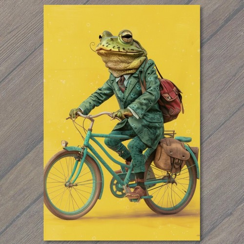 11x17" Frog Riding Bicycle Clothes Humanized Weird Funny Strange ...