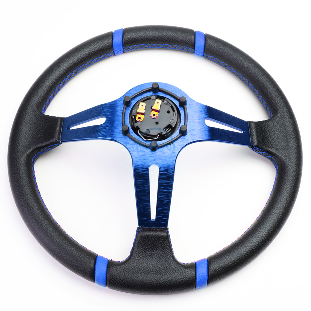 350mm 3.5" PVC Leather Blue Spoke/Stripe 6-bolt Racing Steering Wheel w ...