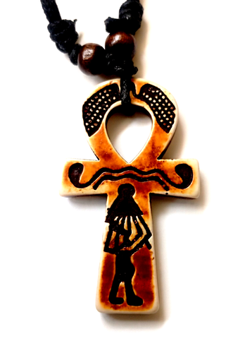 NR007 = EGYPTIAN ANKH Brown Resin & wood beads Fully Adjustable Black ...