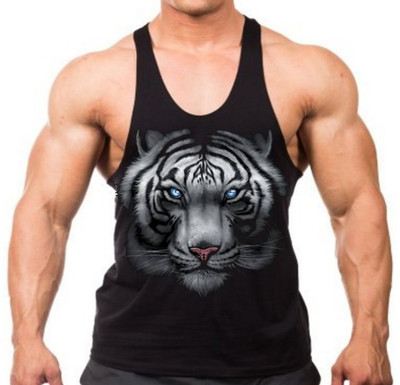 Men's White Tiger Black Stringer Tank Top Workout Shirt Wild Animal ...