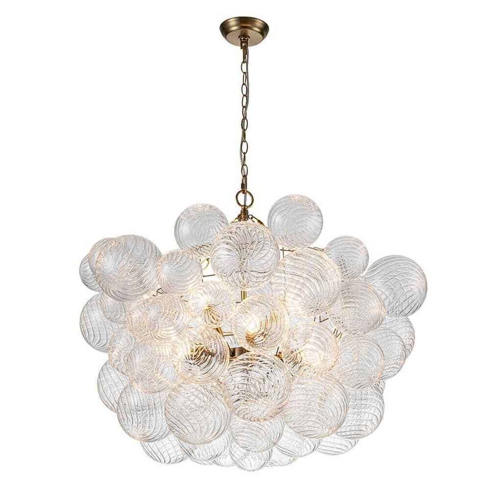 HUOKU Neuvy 33 in. 8-Light Brass Cluster Chandelier Swirled Glass ...