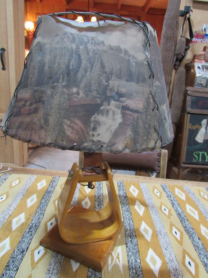 1950's Antique Stirrup Lamp W/Photo Shade Works GVC | eBay