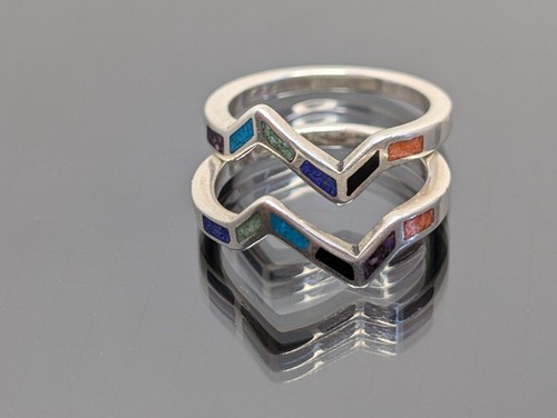 2x Vtg Stackable Navajo Waldeck Johnson Sterling Silver Multi-Stone ...