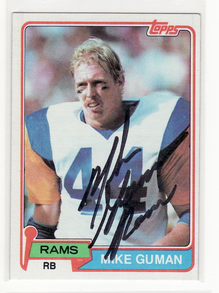 MIKE GUMAN LOS ANGELES RAMS 1981 TOPPS #322 PENN STATE AUTOGRAPHED CARD ...