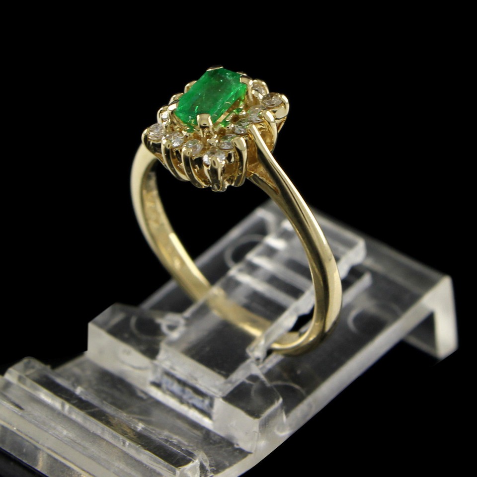 Estate 1/2 Ct Green Emerald With Diamond 14K Solid Yellow Gold Antique ...