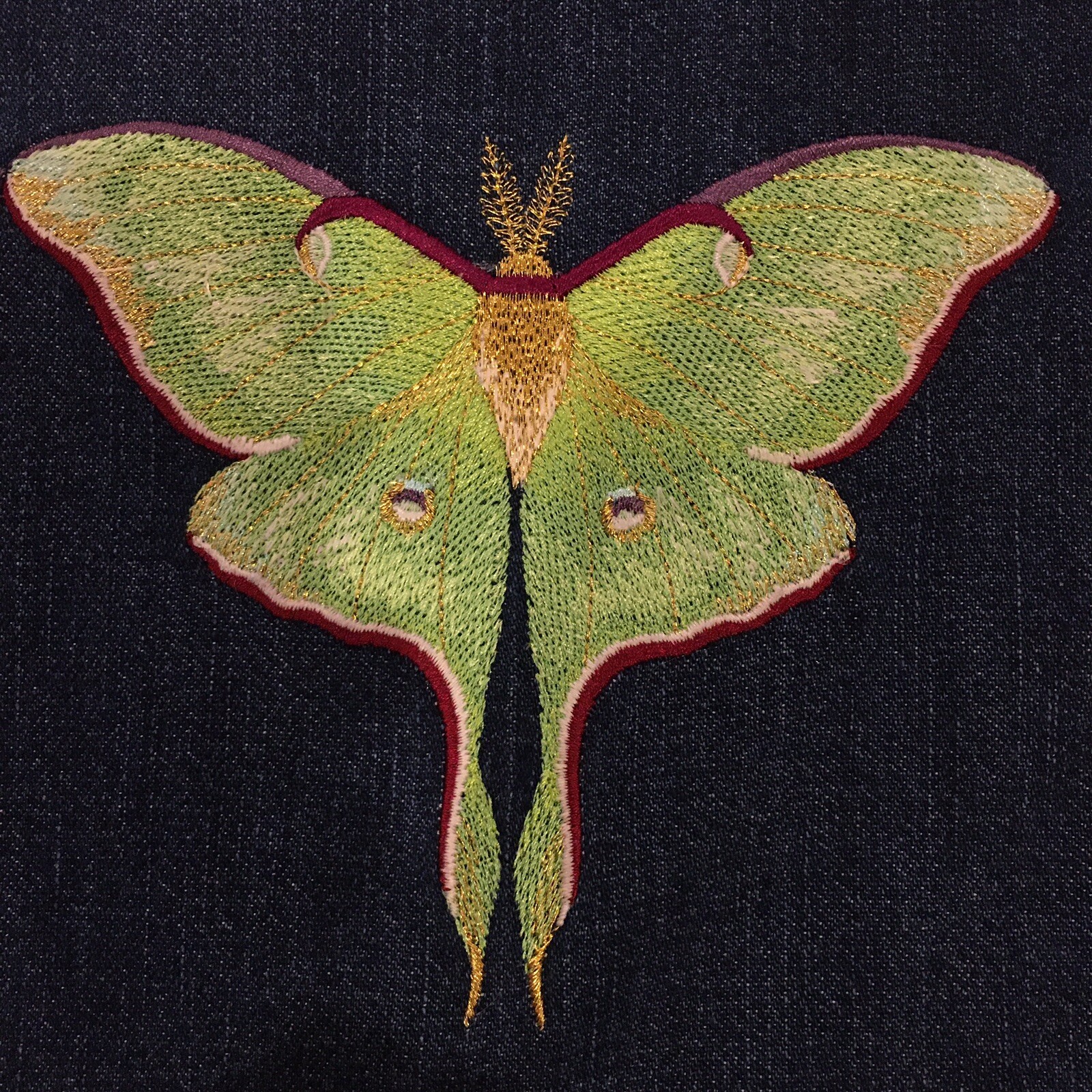 Glow in Dark Metallic Luna Moth Embroidered Drawstring Denim Backpack ...