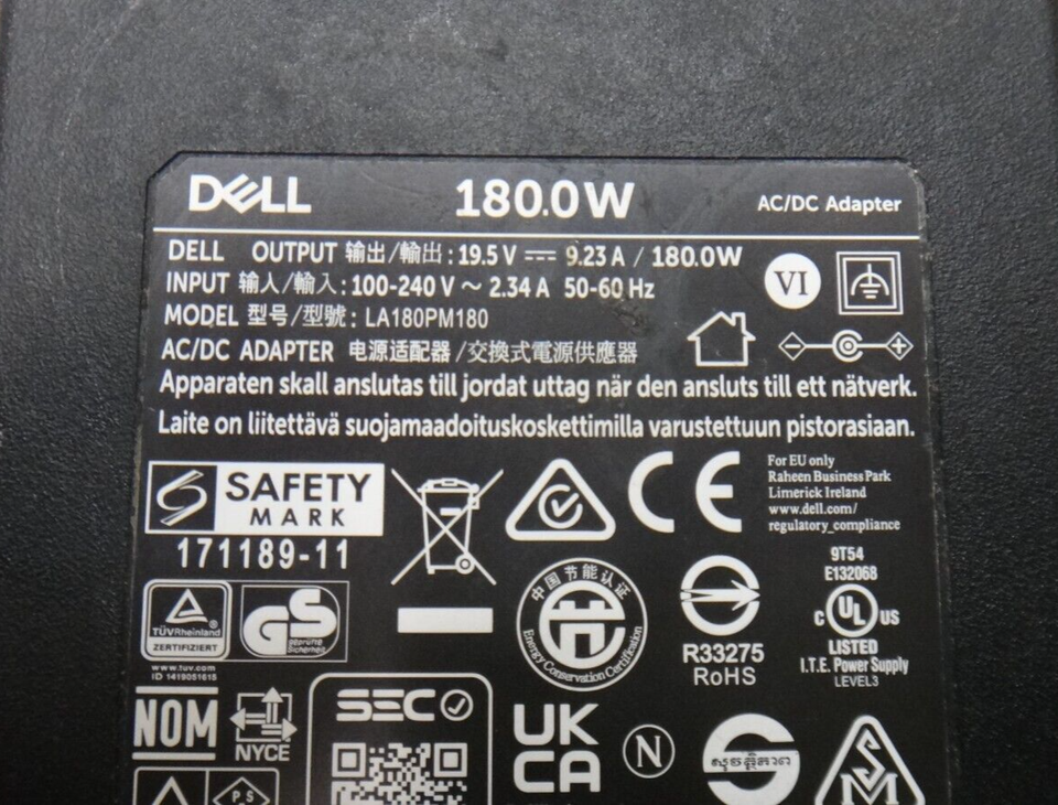 Genuine Dell Genuine 180W 19.5V AC Power Charger Adapter 47RW6 047RW6 ...