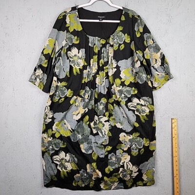Perceptions Dress Womens 24w Black Floral Plus Size Lined Grandma Long ...