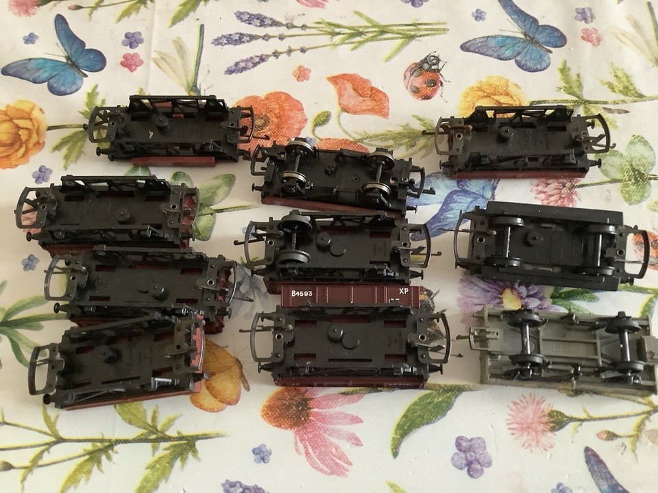 10 X Job Lot 00 Gauge Conflat Drop Side + Wagons Hornby Triang & Others ...