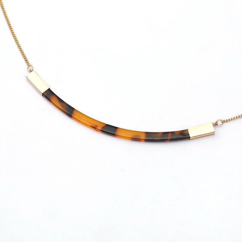 Tortoise Shell Necklace Gold Tone Detail Minimalist Sleek Small Bar ...