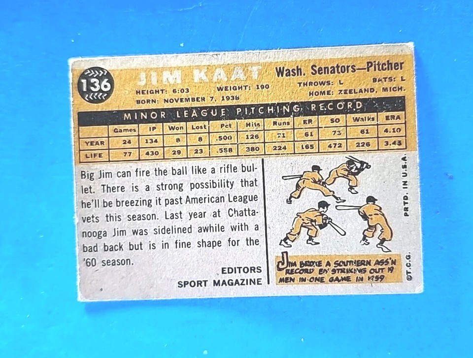 1960 TOPPS BASEBALL #136 JIM KAAT ROOKIE EX | eBay