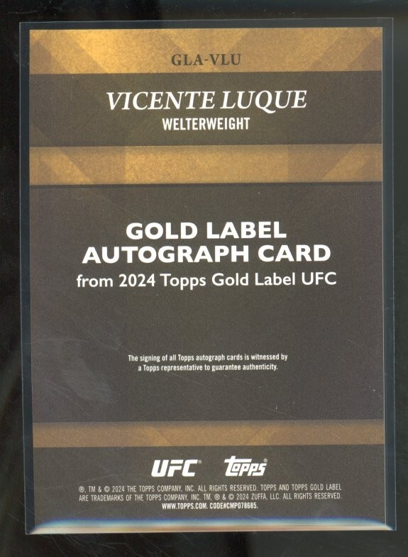 2024 Topps Gold Label UFC Vincente Luque #GLA-VLU Gold Foil Auto /249 ...