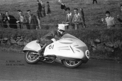 DKW RM 350 two stroke works racer and August Hobl 1956 350cc Ulster ...