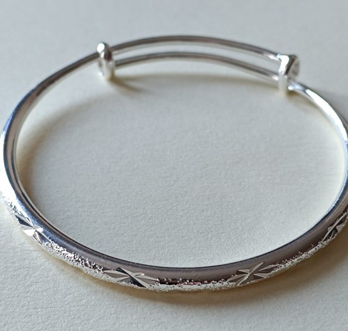 Sterling Silver 925 Star Patterned Diamante Expander Bangle, Adjustable ...