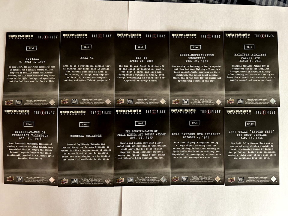 X-Files UFOs and Aliens: Unexplained Phenomena Complete Set of 10 Cards ...