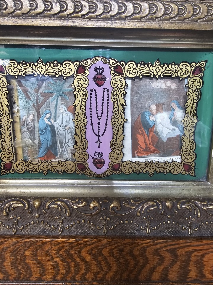 ANTIQUE CATHOLIC SHADOW BOX THE HOLY ROSARY VIRGIN MARY RARE AND ...