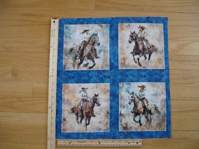 Horses Running Wild Cowgirls Western (D) Cotton Quilt Fabric Panel ...