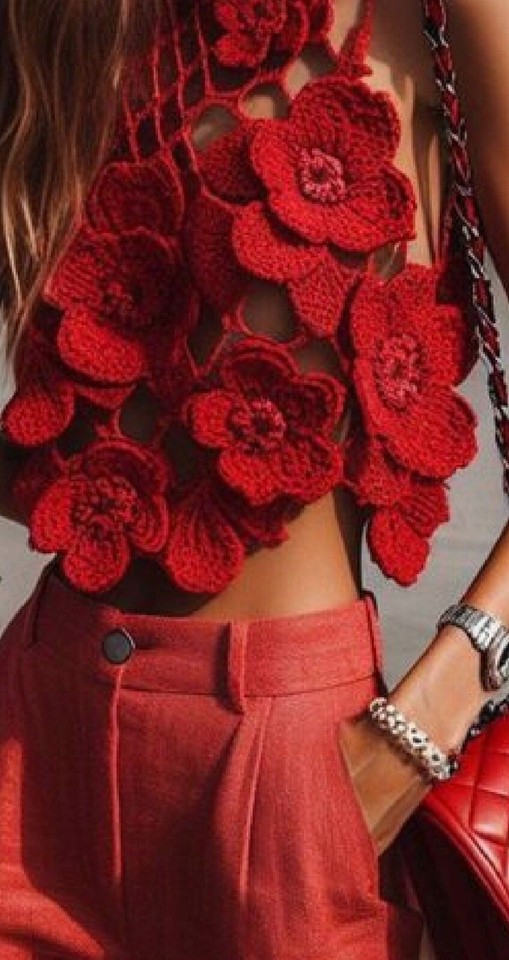 Red Crochet Floral Top, Hand Woven Top, Possible In Other Colors | eBay