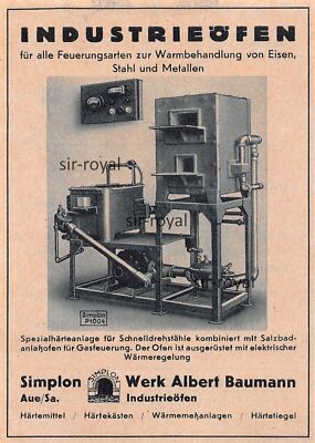 Simplon Werk Albert Baumann - Industrieöfen - 1939 - Werbung Reklame ...