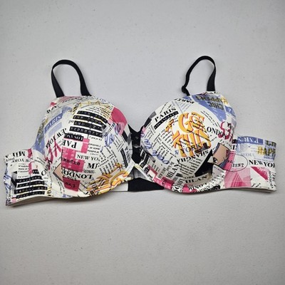 Torrid Curve Women Bra 44C White Newspaper Pop Art Push Up Underwired ...