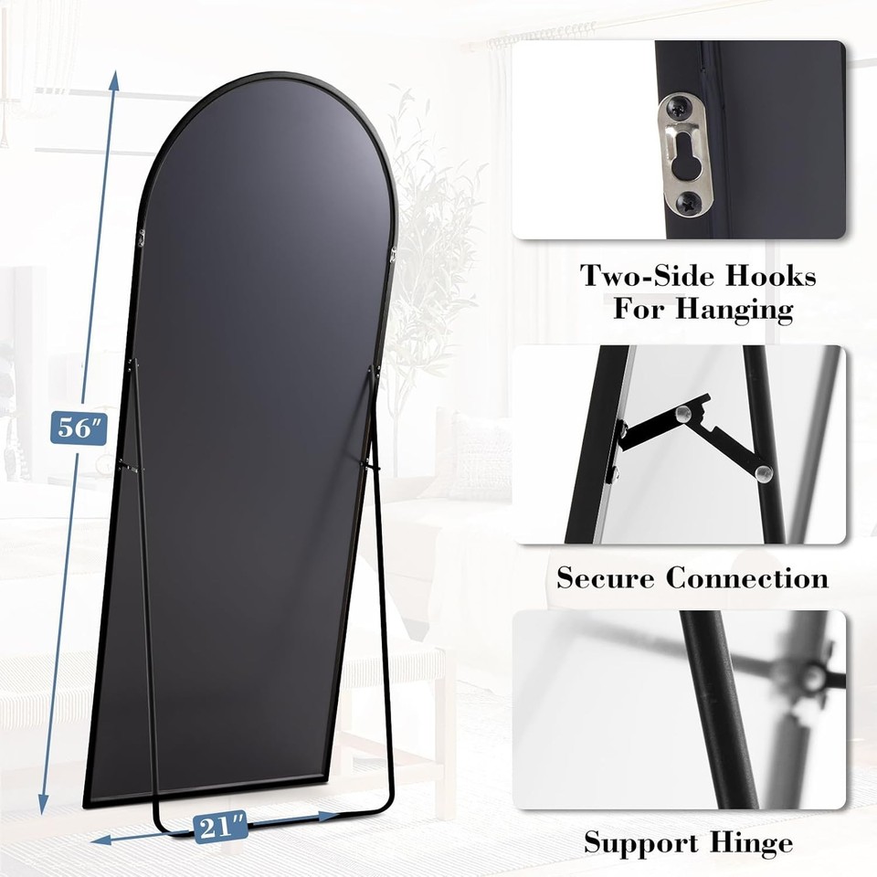 Arched Full Length Mirror with Stand Floor Standing Aluminum Frame for ...